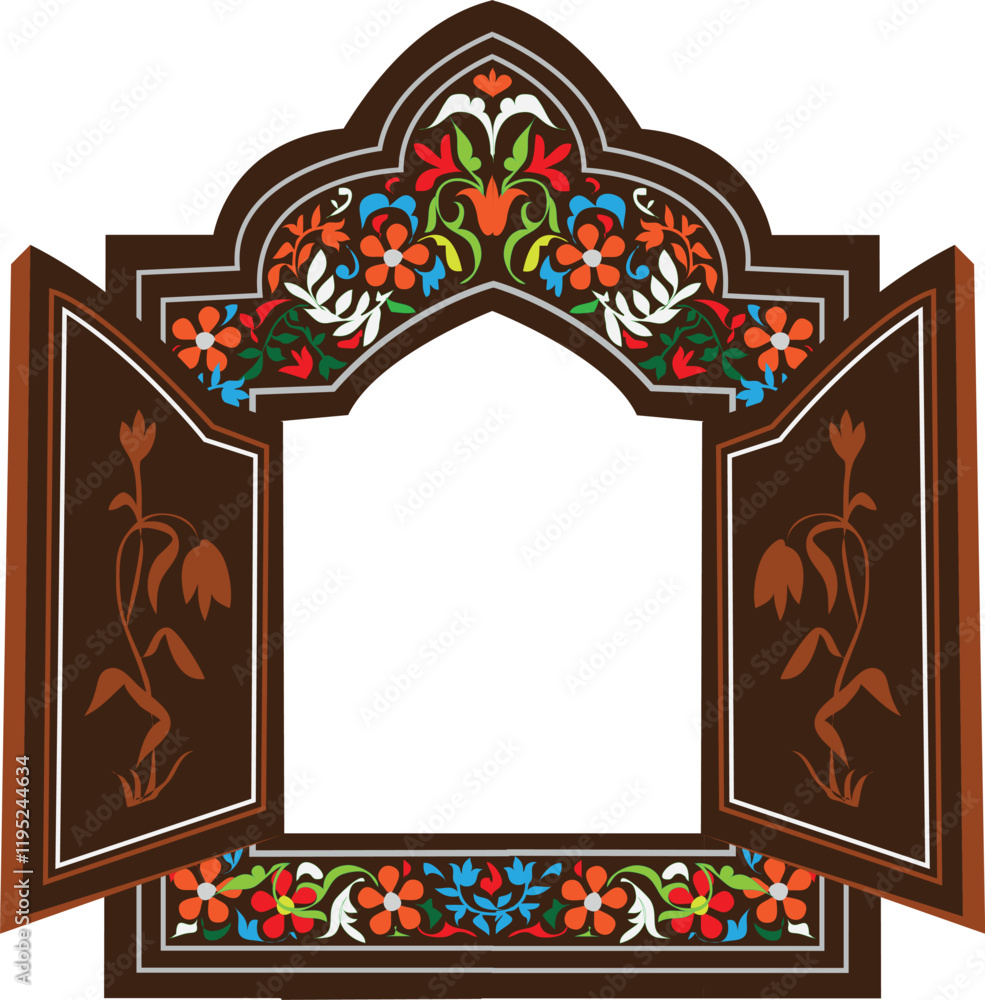 mughal art window in brown color or indian arch jharokha clipart with ...