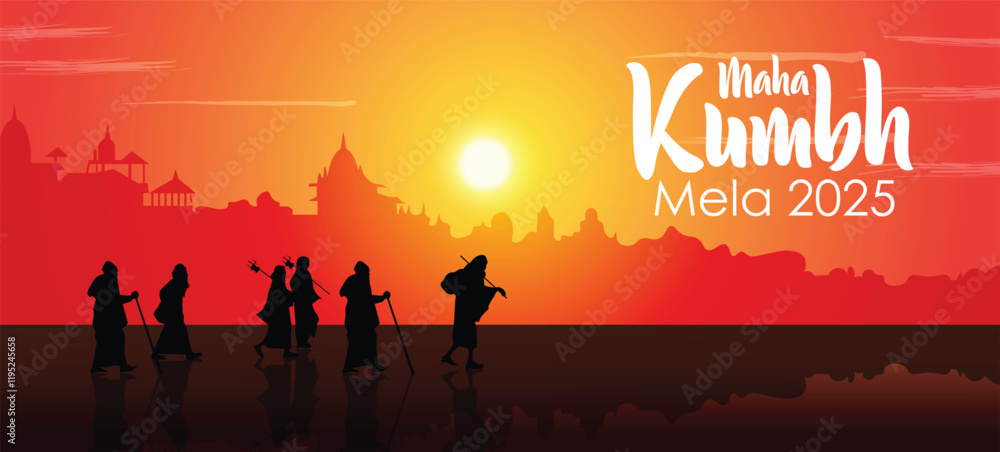 Maha Kumbh Mela Prayagraj 2025 temple vector poster Stock Vector ...