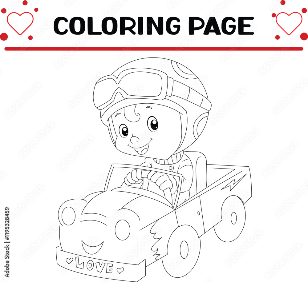 cute boy is riding flash car coloring page for kids Stock Vector ...
