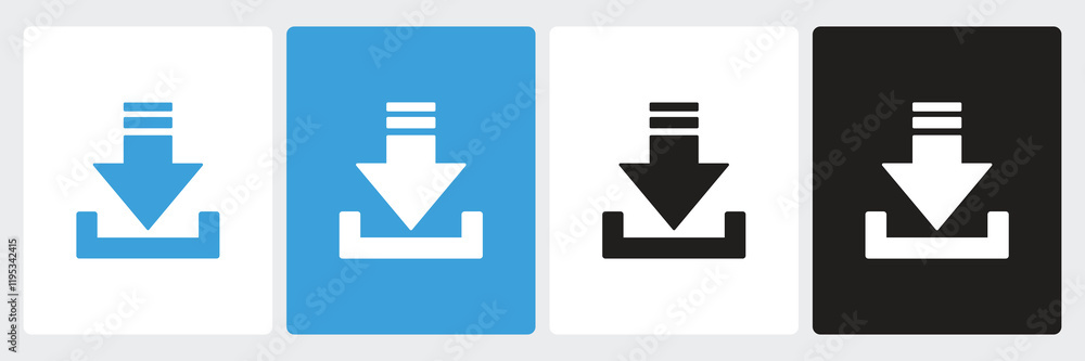Vector icon set for downloading, importing and saving files in two ...