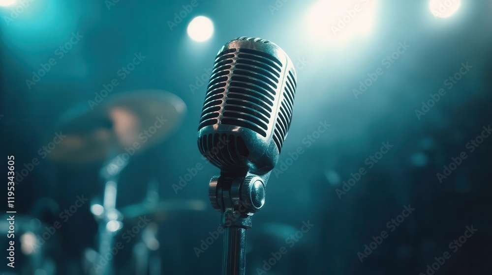 classic vintage microphone shining against a pure white background ...