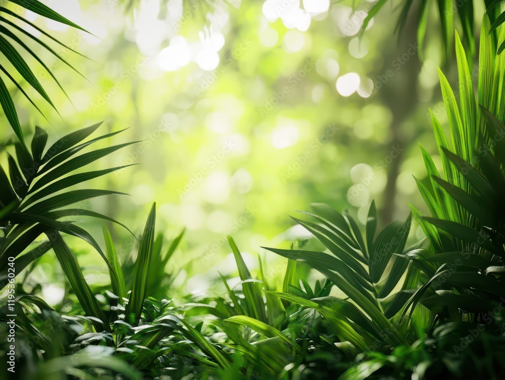 lush tropical jungle scene featuring vivid green grass and diverse ...
