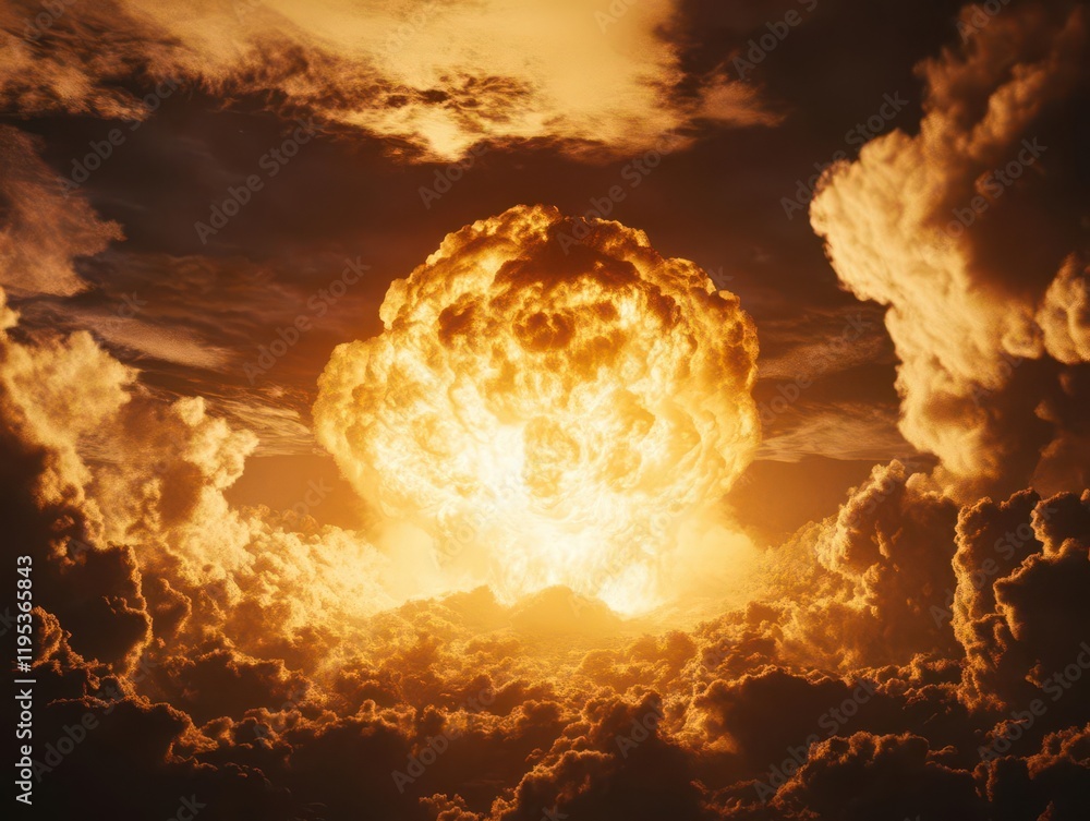 massive nuclear explosion mushroom cloud rising dramatically against ...