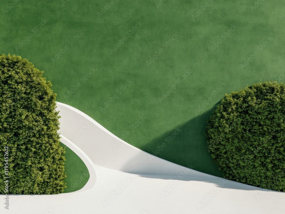 Minimalist Urban Park Aesthetic Curved Walking Path and Greenery ...