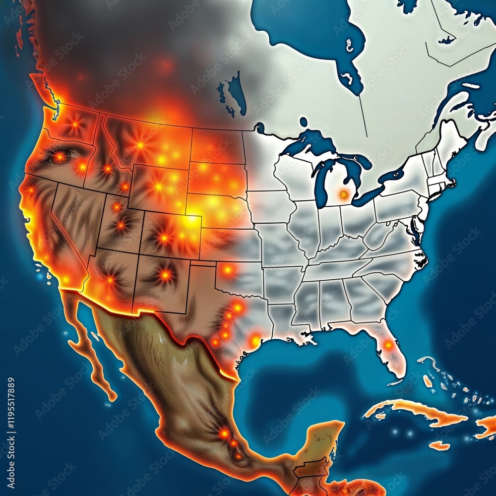 Ilustrace Wildfire map. A map of the United States showing active ...