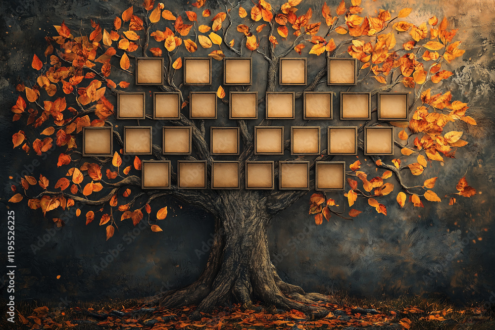 Realistic family genealogy family tree template with empty frames for ...