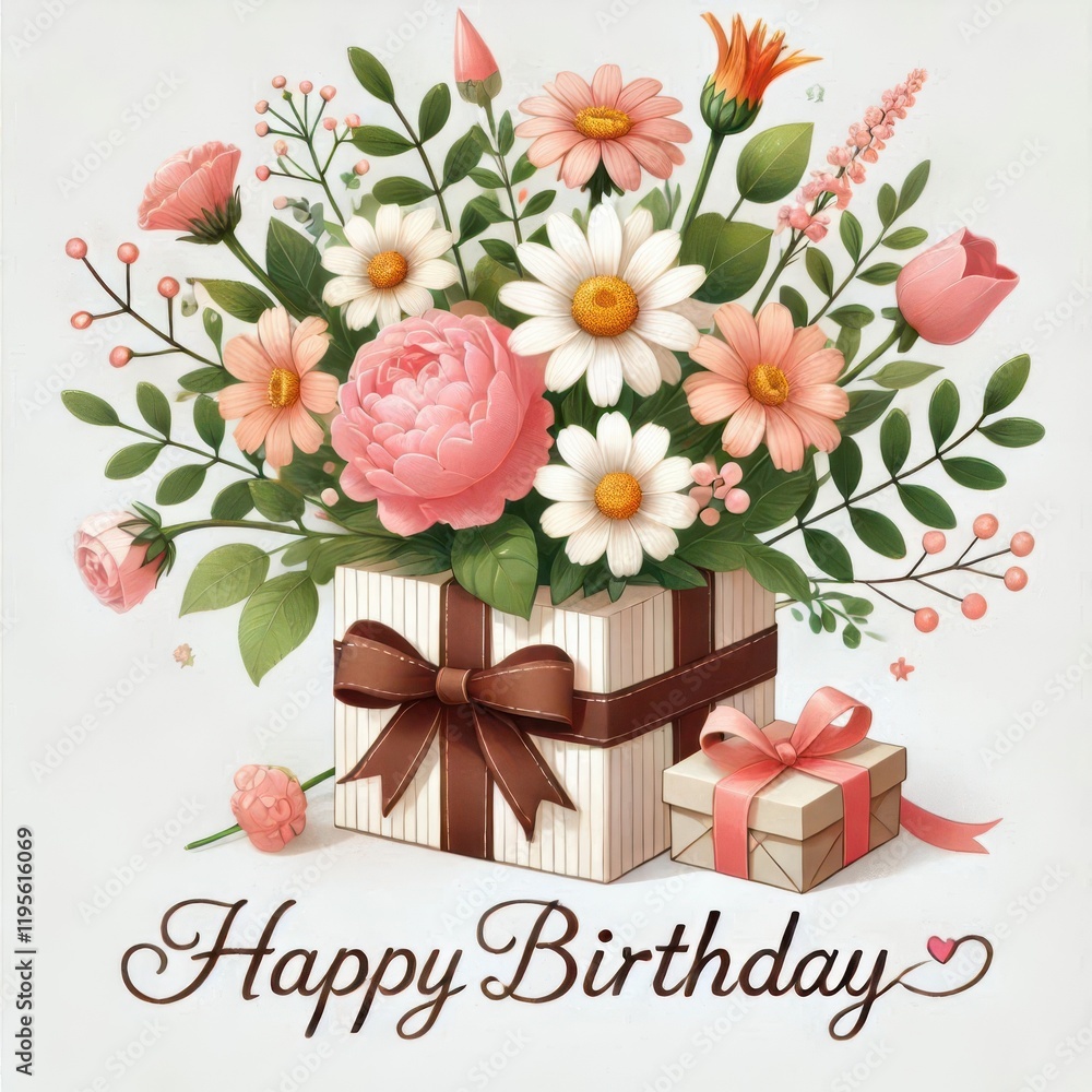 bouquet of flowers card happy birthday content created with generative ...