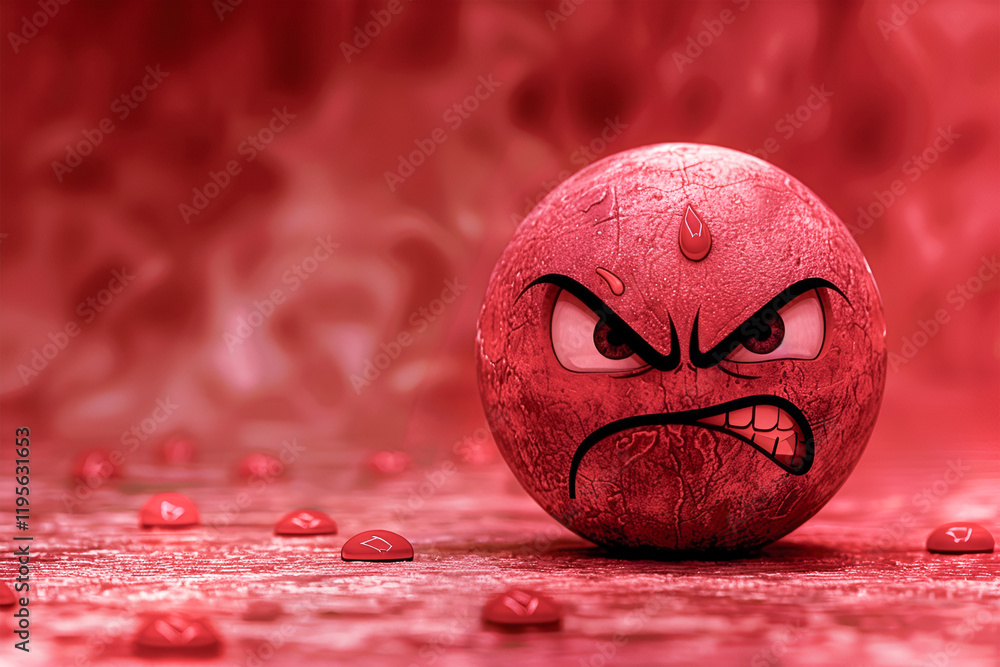 High quality emoticon on white background. Angry and grumpy emoji. Red ...