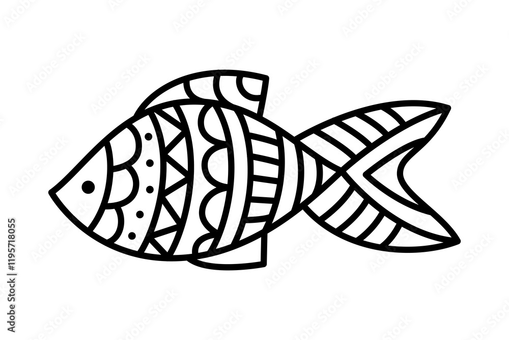 Hand drawn vector contoured fish isolated on white. Bold coloring page ...