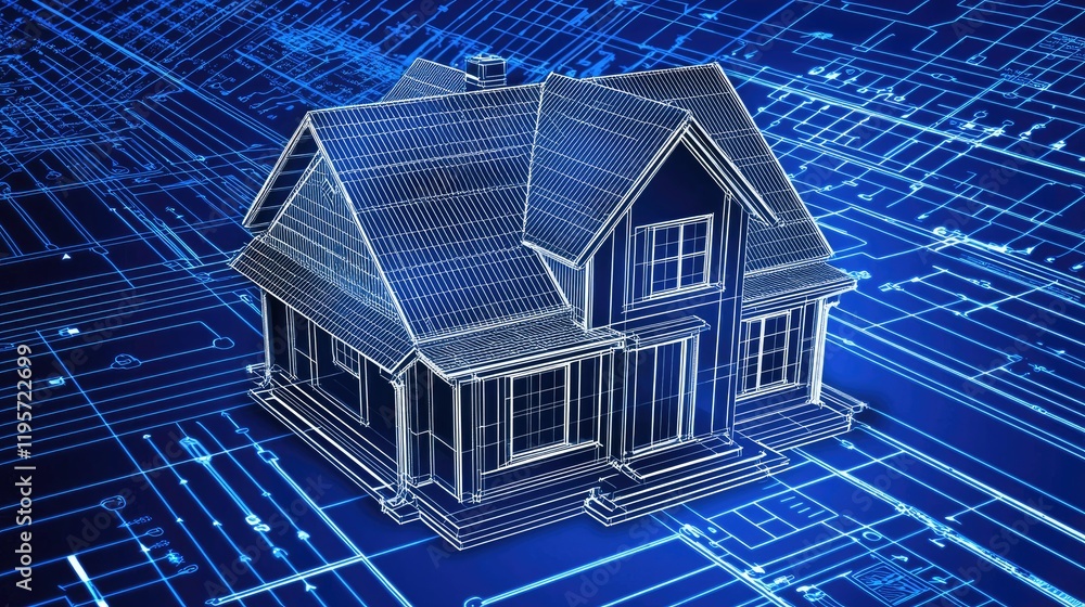 Blueprint visualization of a modern house design digital architectural ...