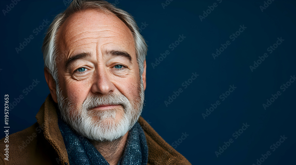 Older male actor with classic expression, dark blue background with ...
