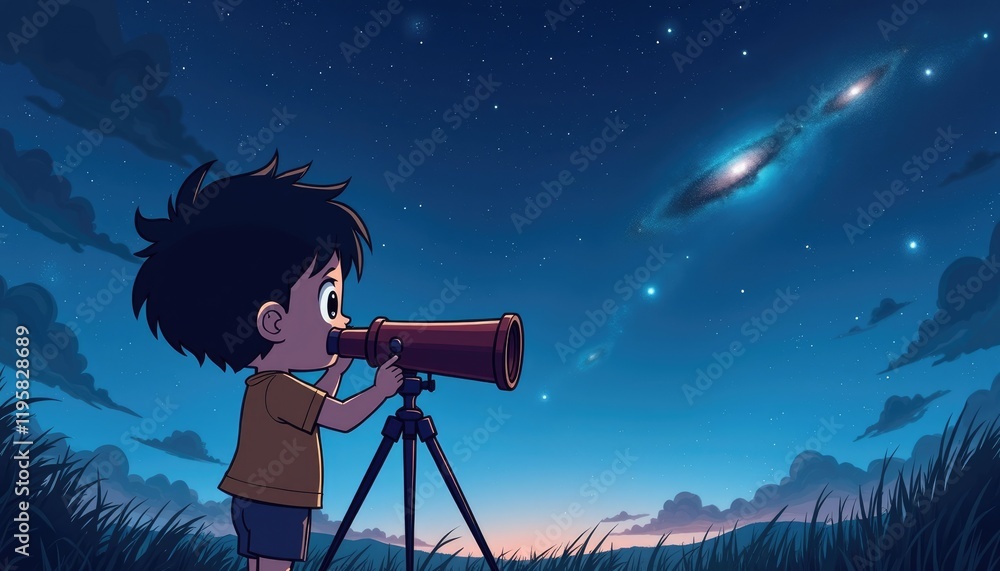 4K HD Wallpaper of Anime chibi boy with a tiny telescope, staring at ...