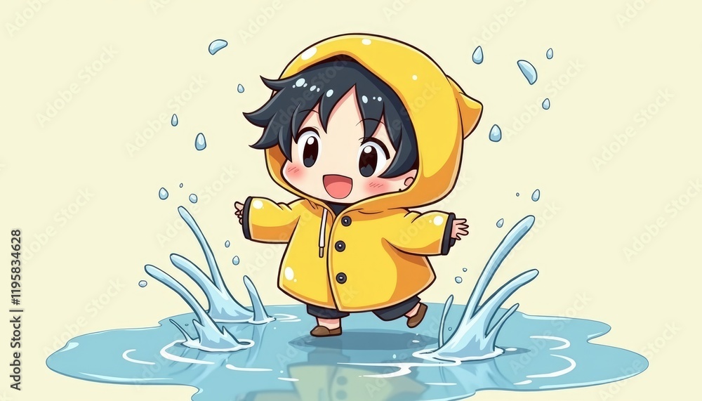 4K HD Wallpaper of Anime chibi character in a yellow raincoat ...