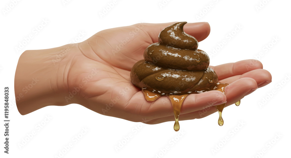 Foto de Stock Hand & Fingers holding a piece of poop, turd fecal matter ...