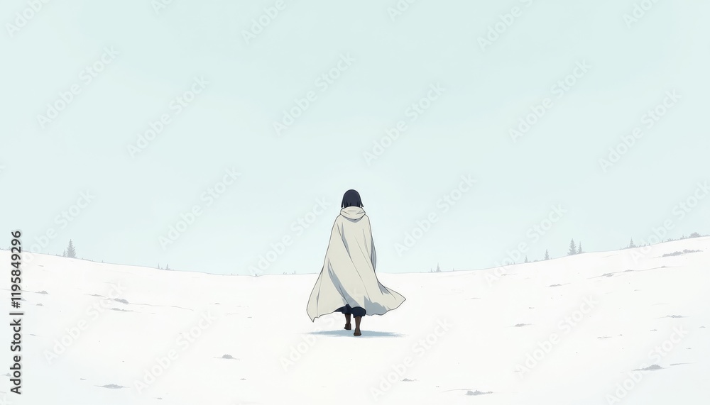 4K HD Wallpaper of A lone anime character in a white cloak walking ...
