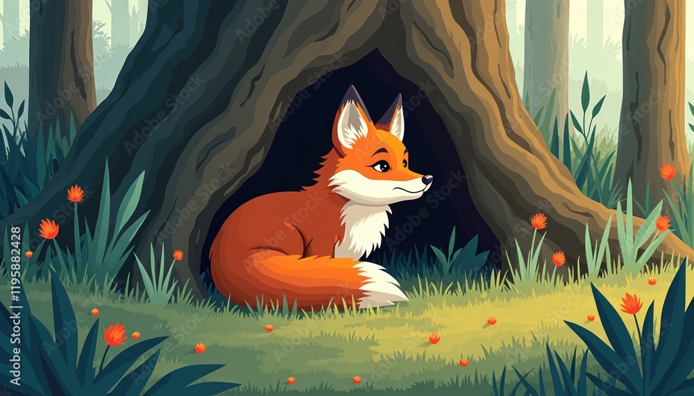 4K HD Wallpaper of A fox peeking out from a den in the underbrush ...