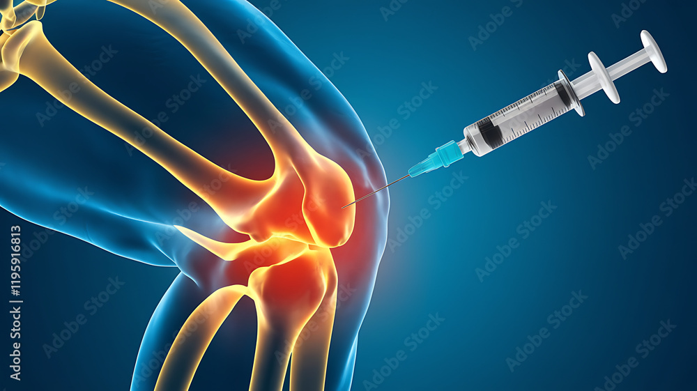 Knee Joint Injection: Medical Illustration of Syringe and Pain Relief ...