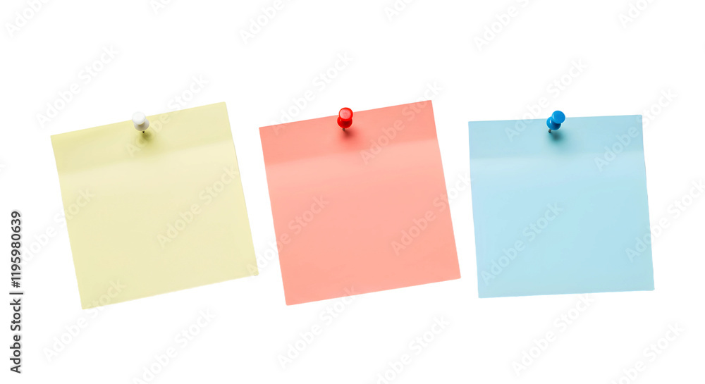 colorful notes with paper pins on transparent background, notes and pin ...
