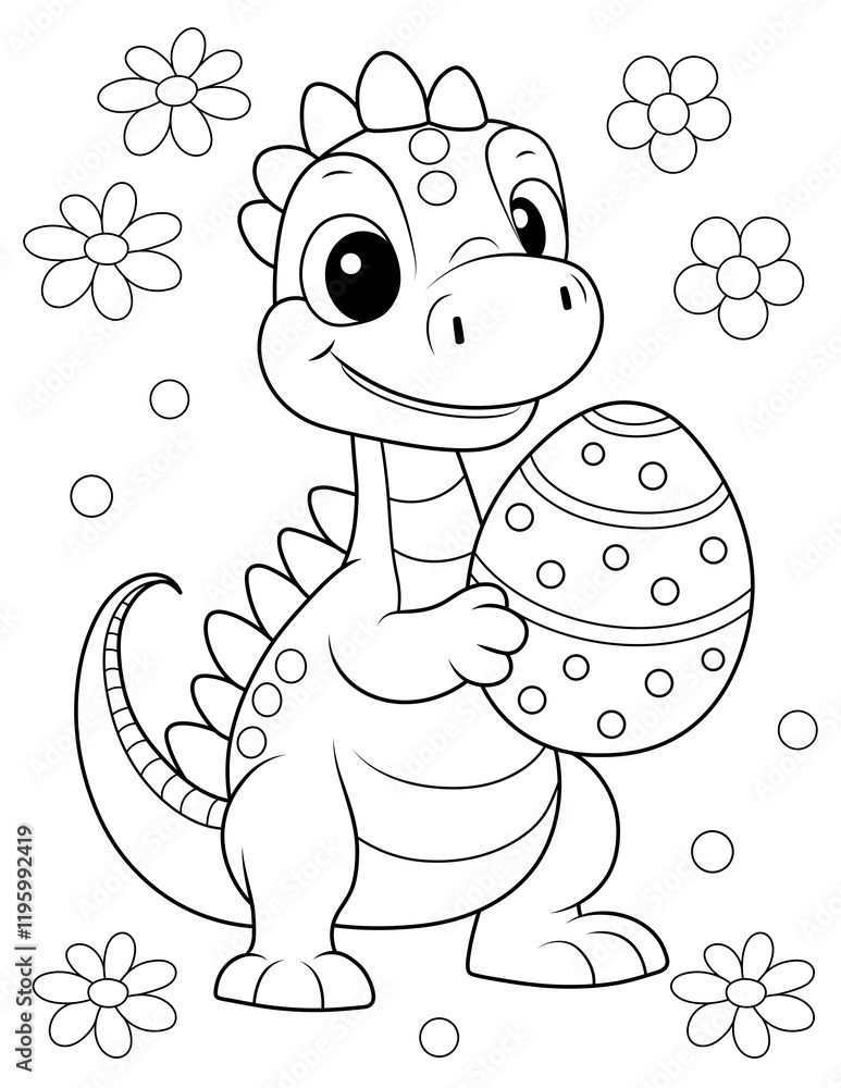 easter dinosaur coloring page. ready to print on standard 8.5x11 inch ...