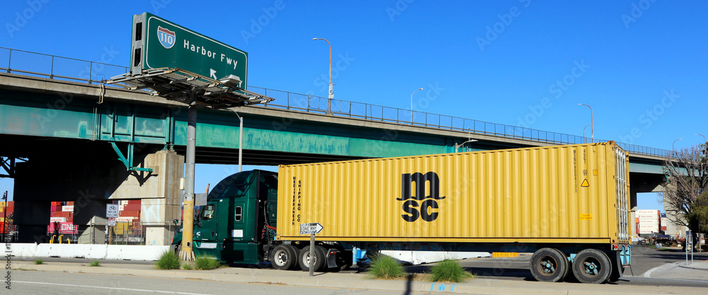 Los Angeles, California – January 13, 2025: Freight Truck carrying a ...