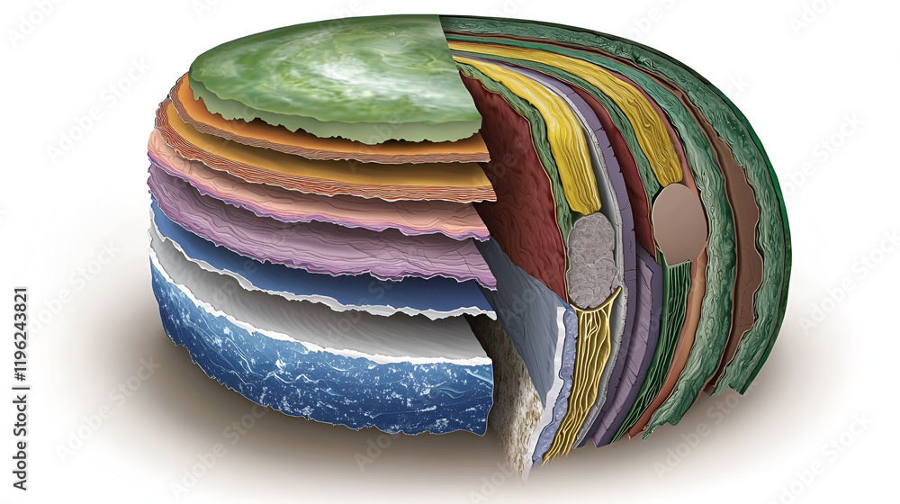 Cross-section Earth layers illustration, showing geological strata ...