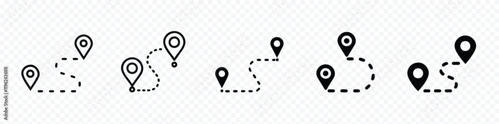 Route Optimization line icon, Route icon between two points with dotted ...