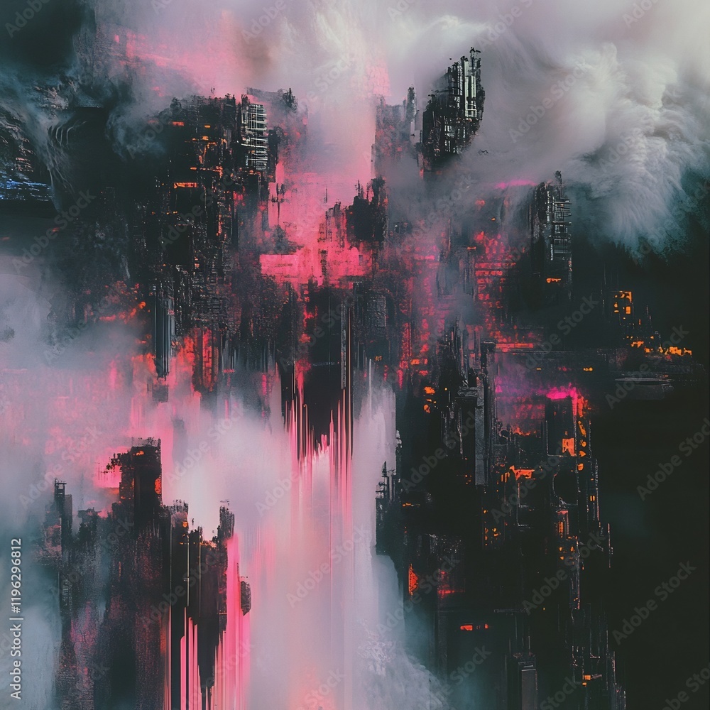 Viral Synthwave Inspired Digital Decay Corrupted Cityscape of Emotional ...