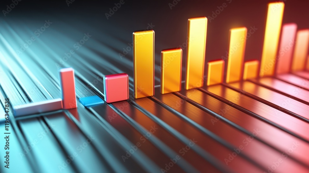 Ascending bar chart, visualizing growth with red and yellow bars for ...