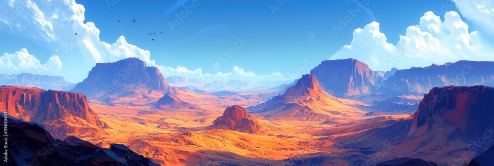 Vast Low Poly Canyon, intricate layered rock formations, expansive ...