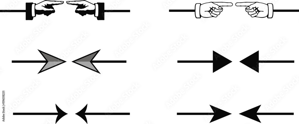 Black and white vector illustration of different arrow styles with ...