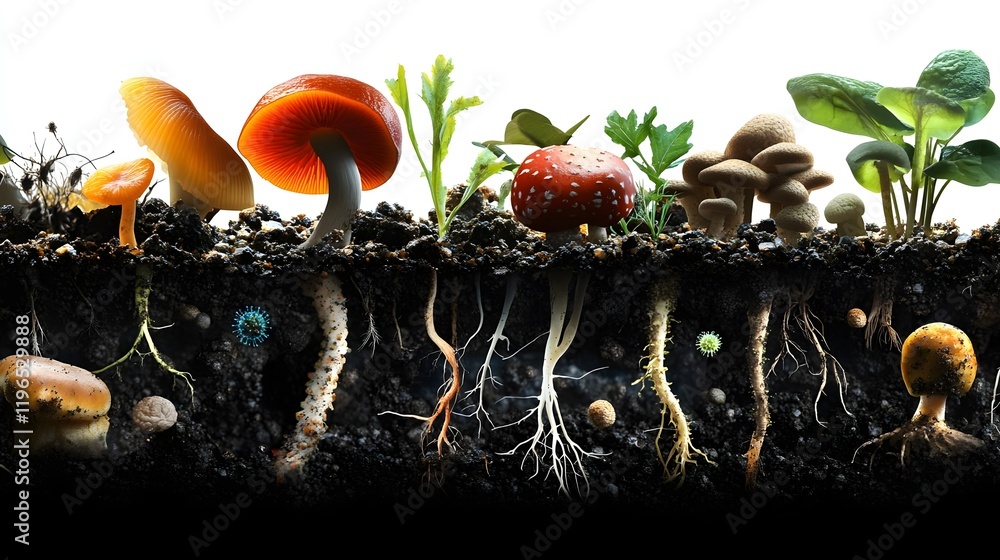 underground ecosystem: mushrooms & roots - microscopy/detailed imagery ...