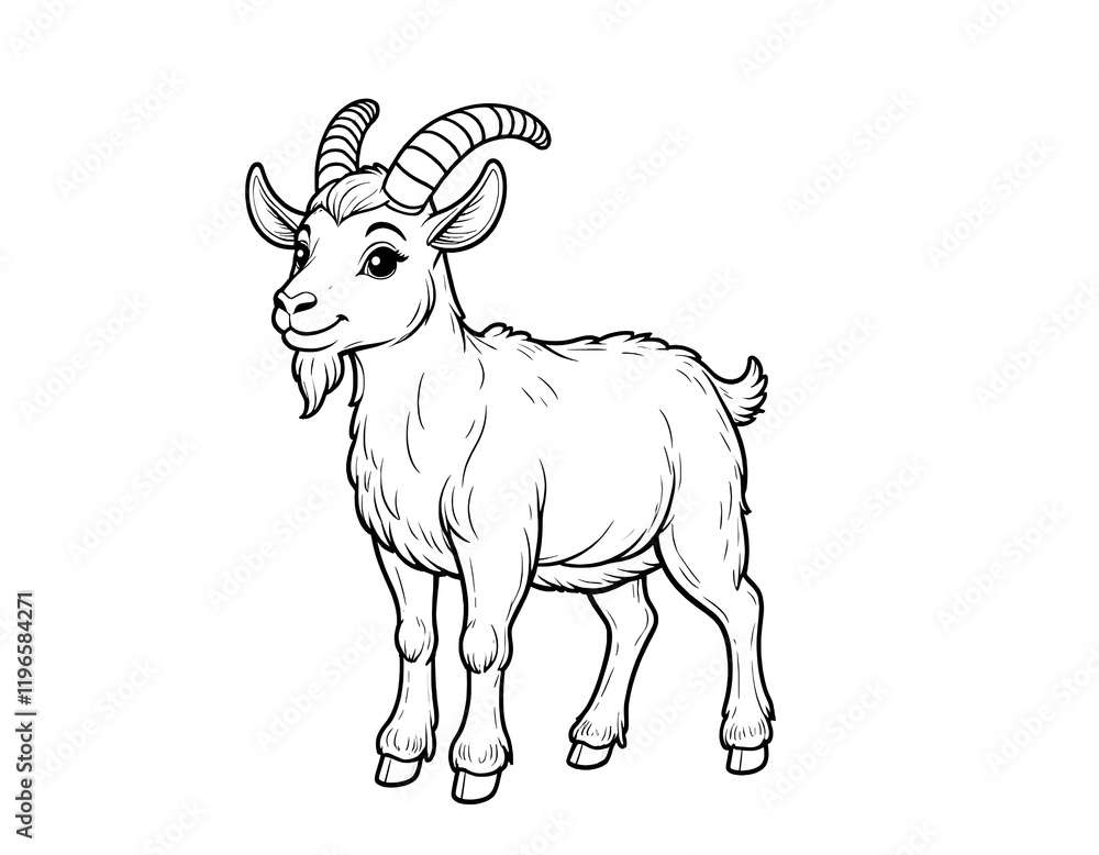 Cute Goat Coloring Page Printable for Kids Stock Illustration | Adobe Stock