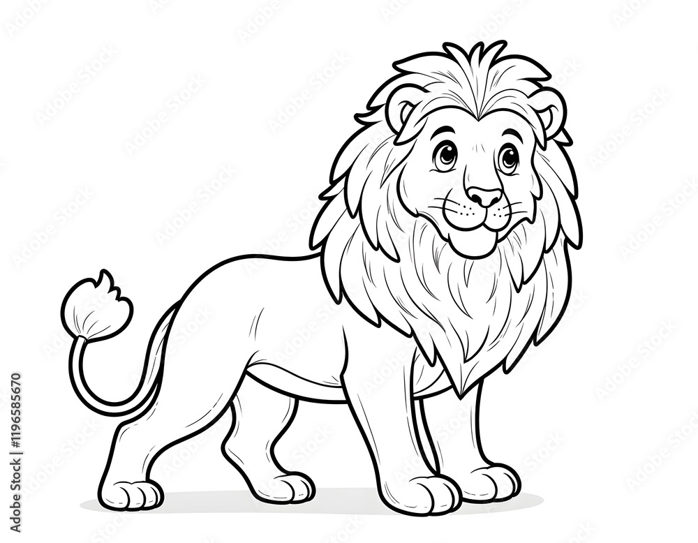 Cute Cartoon Lion Coloring Page Printable for Kids Stock Photo | Adobe ...