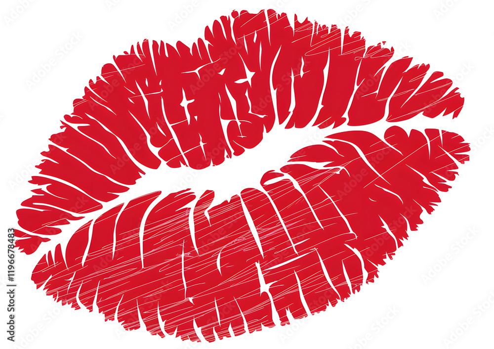 Red Lips Imprint Passionate Kiss Mark Grunge Texture Graphic Design Element Valentine Romantic ...