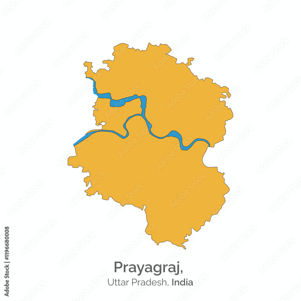 Prayagraj district map of Uttar Pradesh, India on isolated white ...