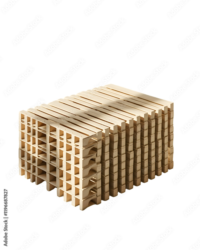 Neatly stacked wooden pallets showcasing their utility and geometry ...