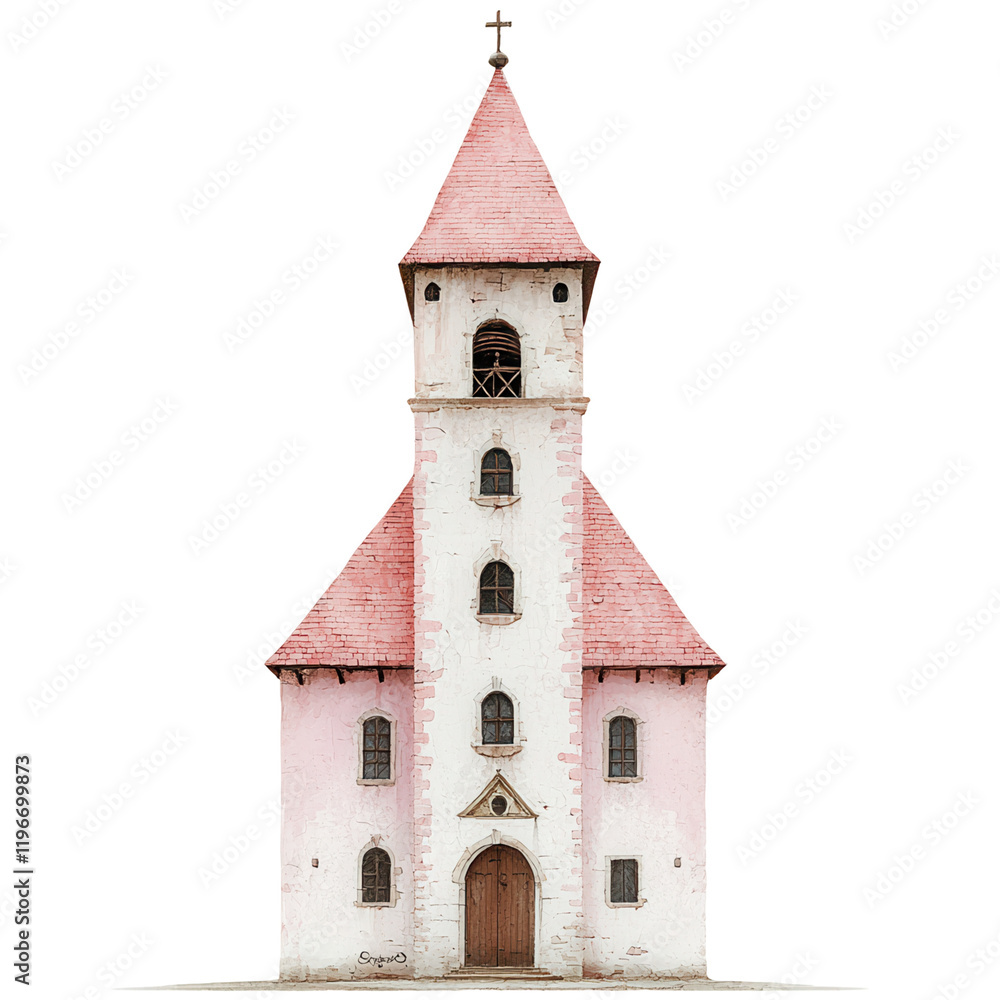 Historic church building rural landscape digital illustration ...