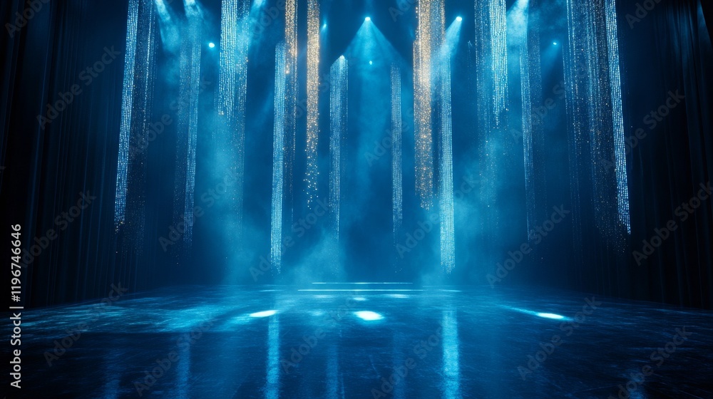 premium award show stage, ethereal columns of light, ascending golden ...
