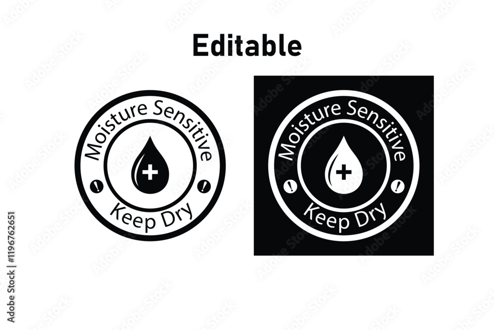 Editable stamp logo of Moisture Sensitive and Keep Dry. Storage ...