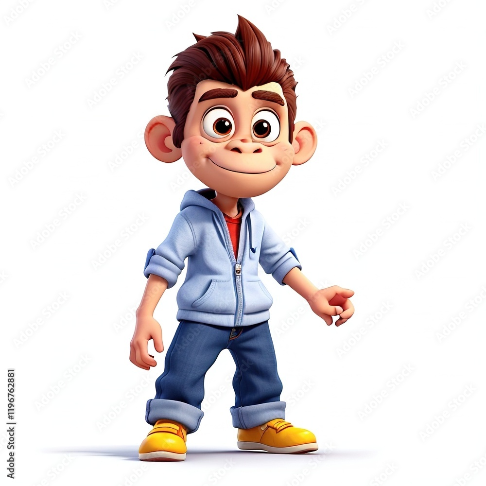 cartoon boy with monkey face illustration isolated on white background ...