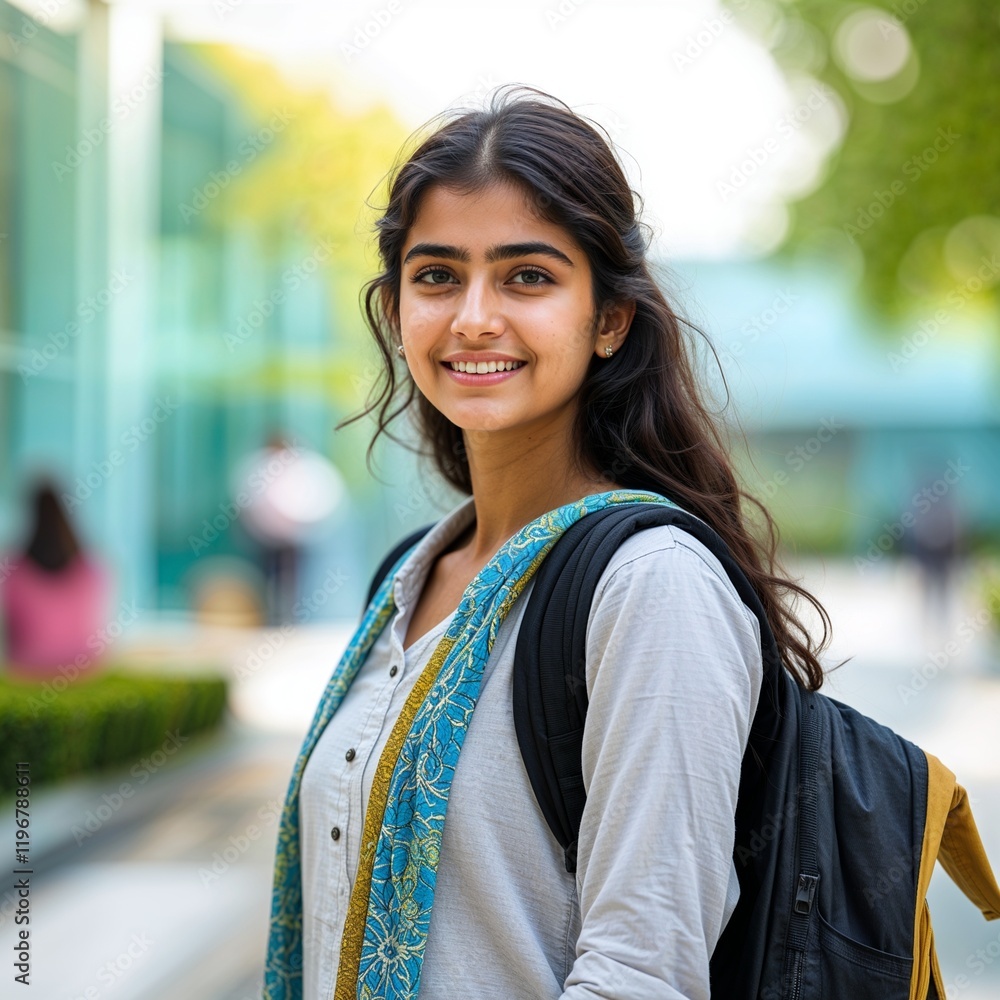 Young indian college girl standing at college campus Stock Photo ...