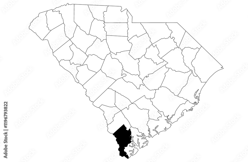 Map of Jasper County in South Carolina state on white background ...