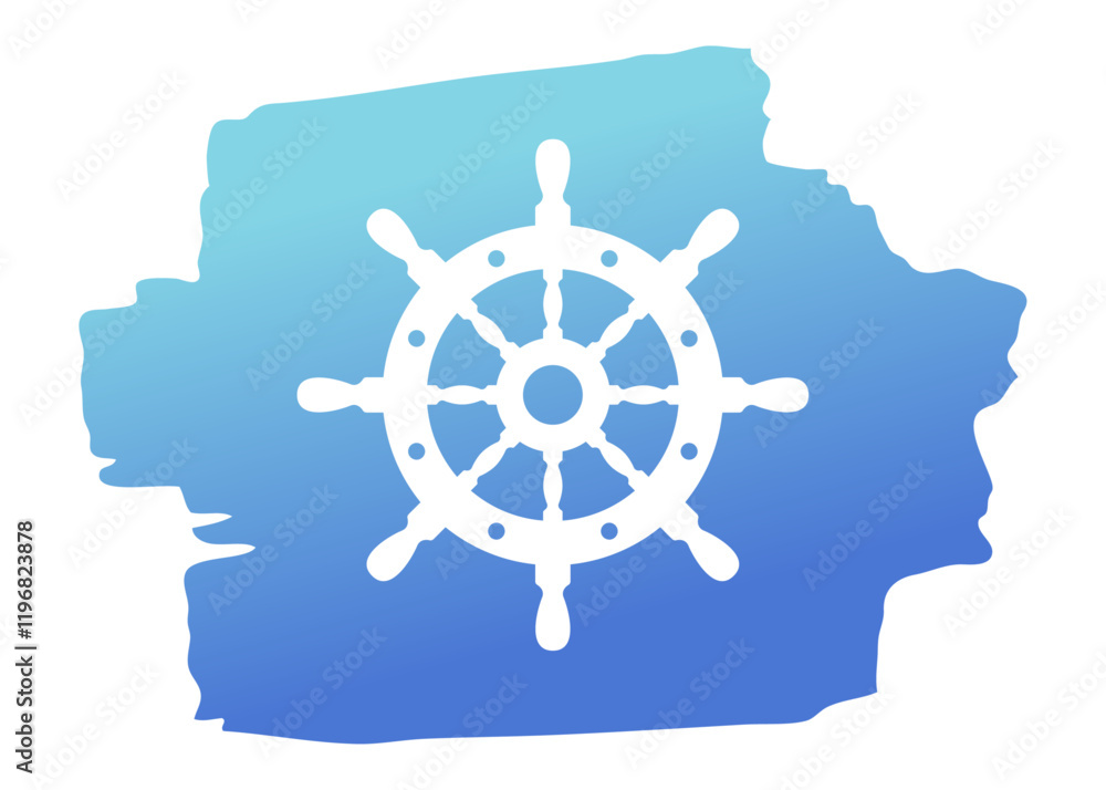 Logo nautical. Silueta de volante de timón de barco en trazo de pincel ...