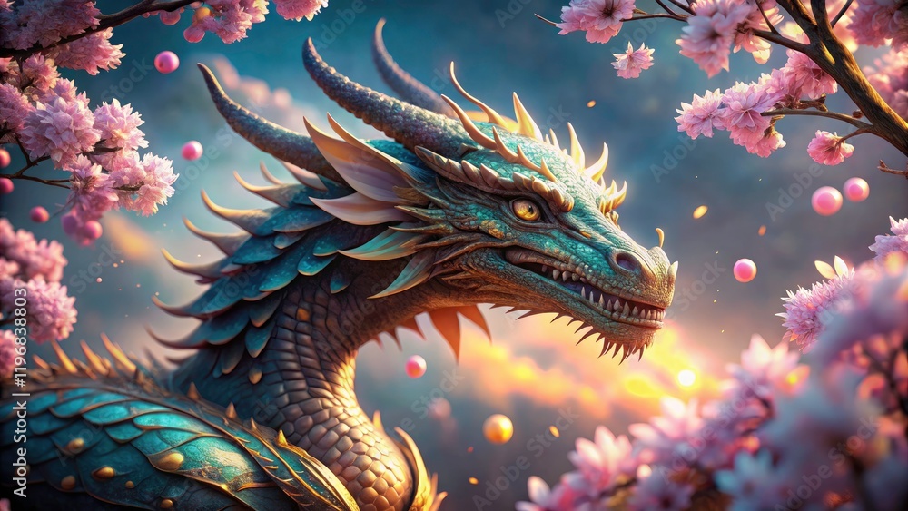 Dragon Cherry Blossom Fantasy Art, High Depth of Field, Japanese Dragon ...