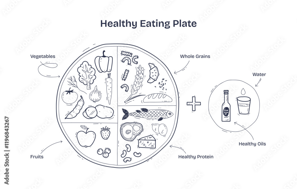 The Healthy Eating Plate diagram illustrates balanced nutrition with ...