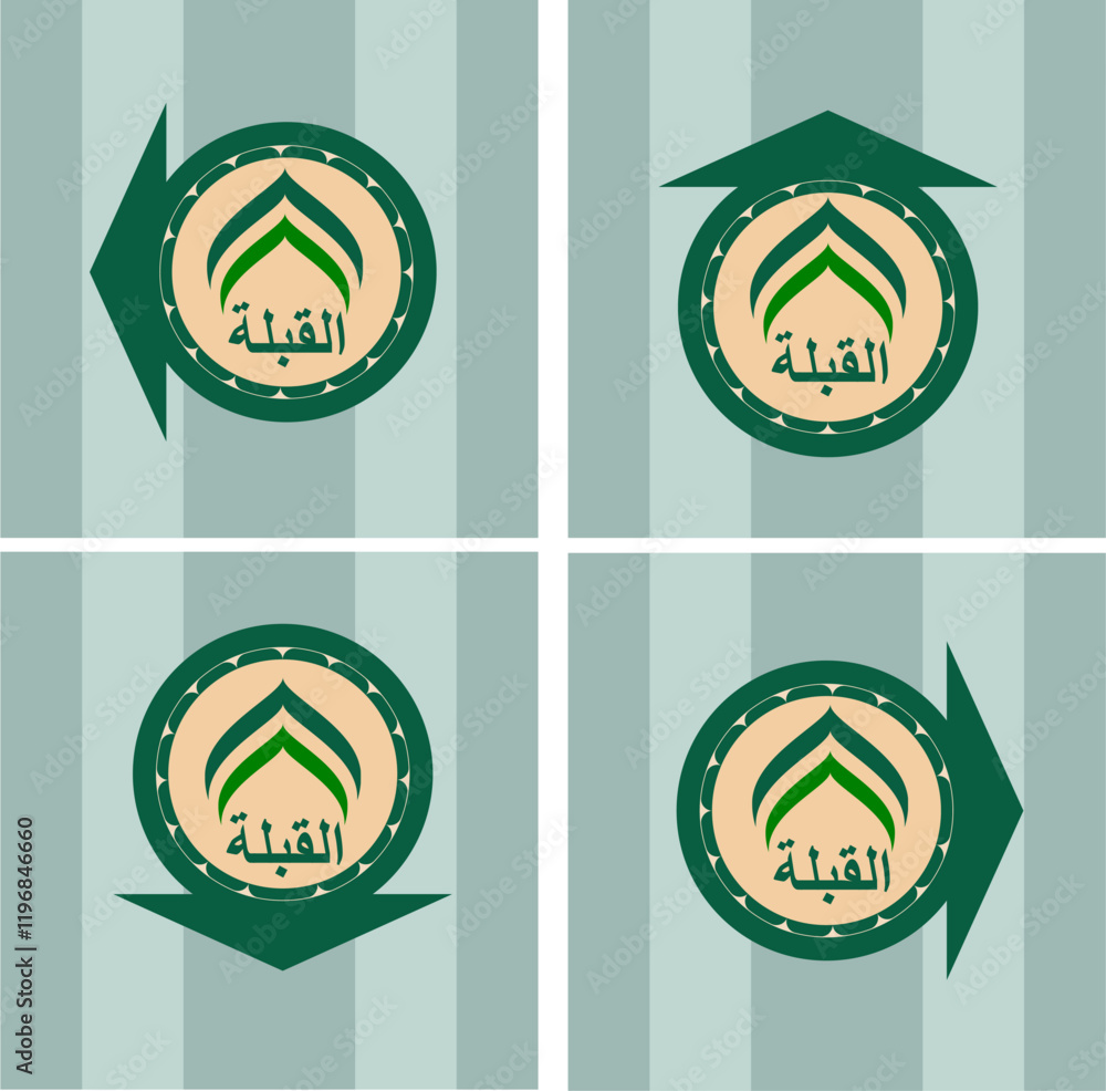 Qibla Direction Icon Set, Editable and Scalable Vector Signs for Mosque ...