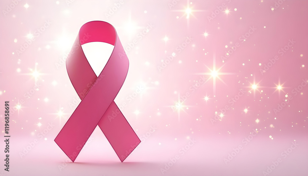 Lazo rosa con un fondo rosa suave y puntos brillantes. Imagen símbolo ...