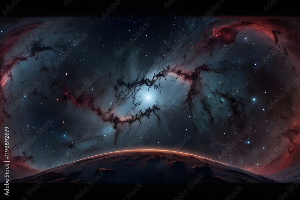 360 degree space background with nebula and stars, equirectangular ...