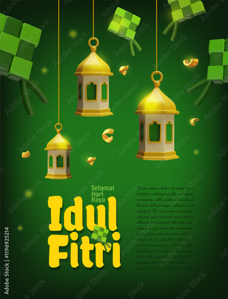 เวกเตอร์ Stock Idul Fitri Selamat Hari Raya vector poster 3D design ...