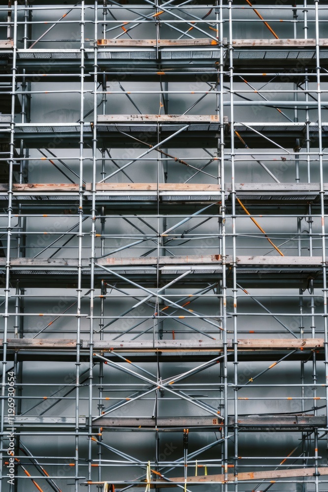 Steel scaffolding on the side of a building. A construction site image ...